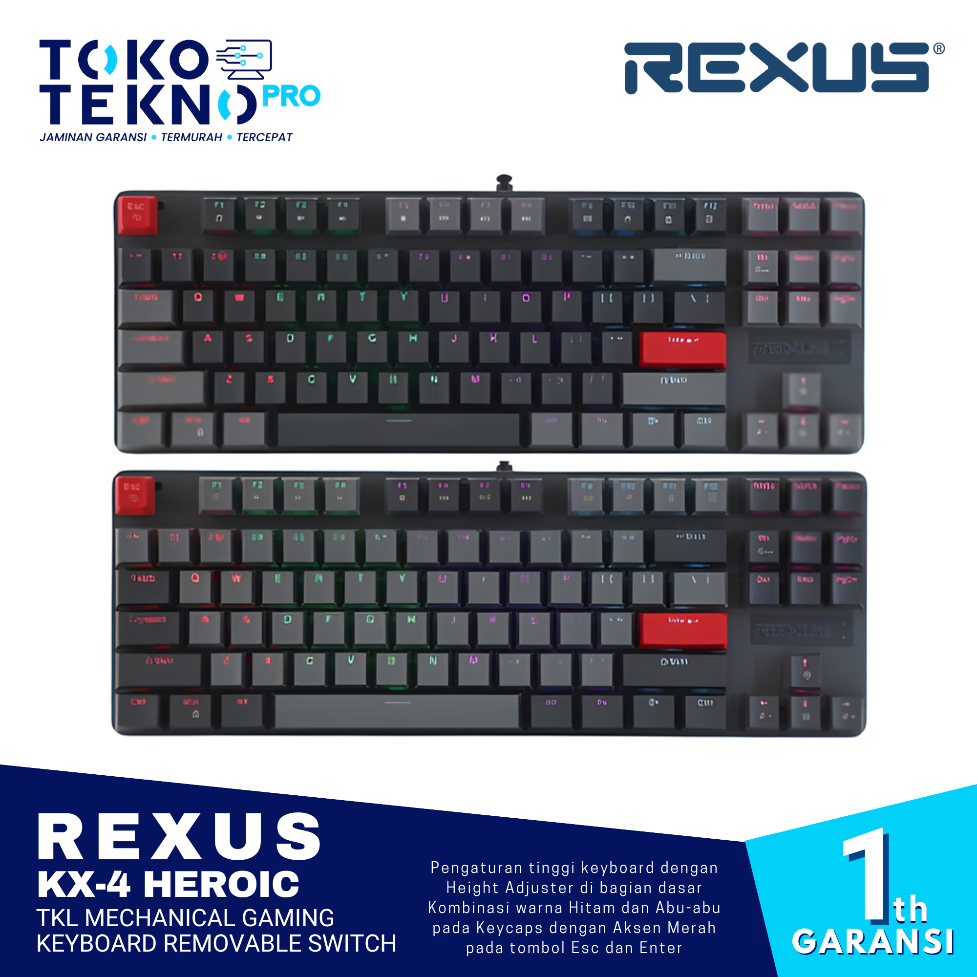 Rexus KX4 / KX-4 Heroic TKL Mechanical Gaming Keyboard Removable Switch - TOKOTEKNO