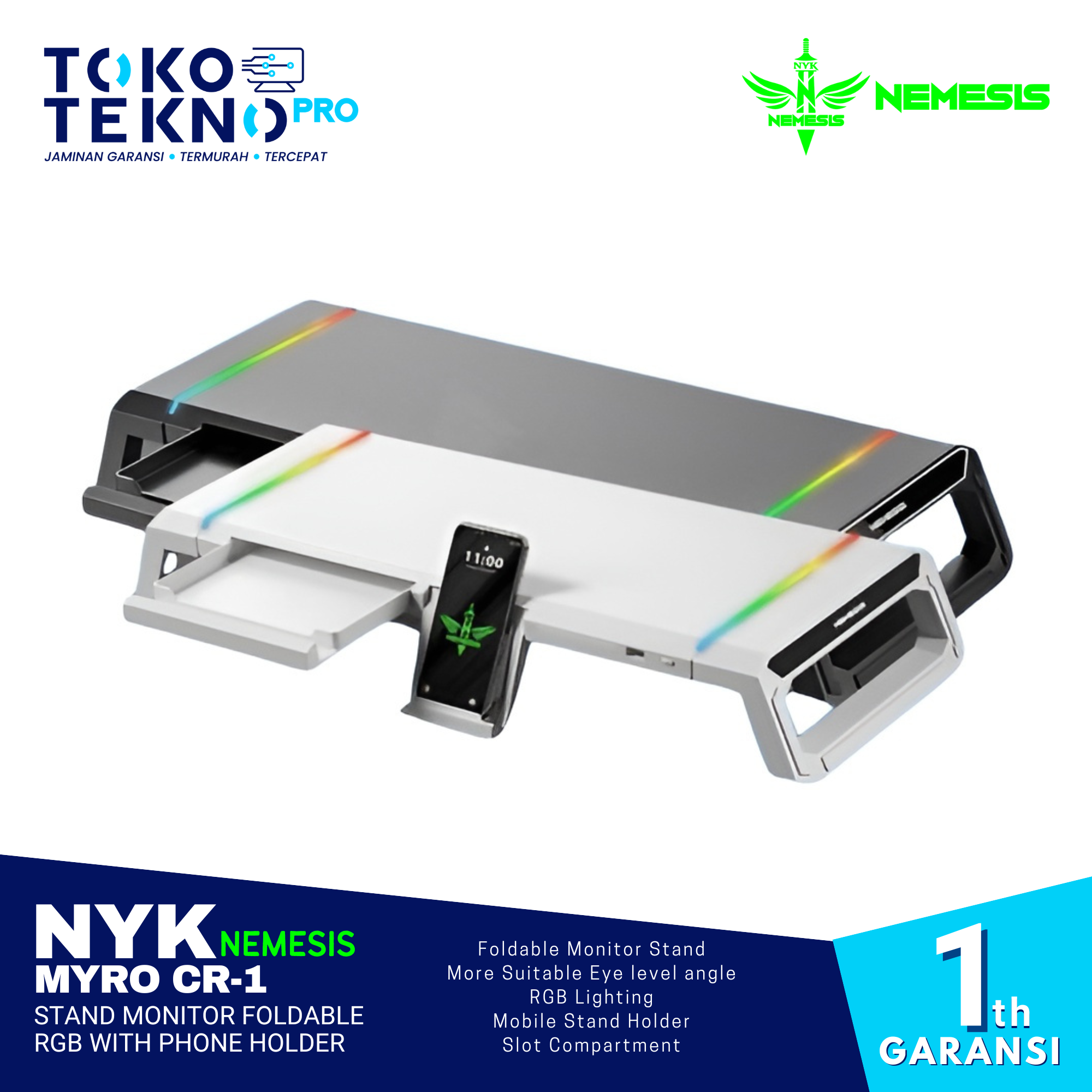 NYK Nemesis Myro CR1 / CR-1 Stand Monitor Foldable RGB with Phone Holder Anti Slip - TOKOTEKNOPRO