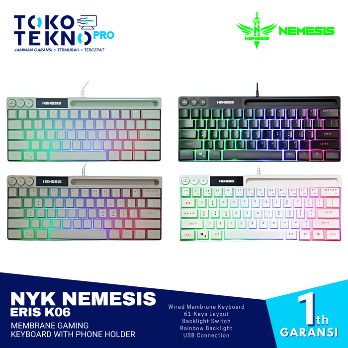 NYK Nemesis Eris K06 Membrane Gaming Keyboard With Phone Holder - TOKOTEKNO