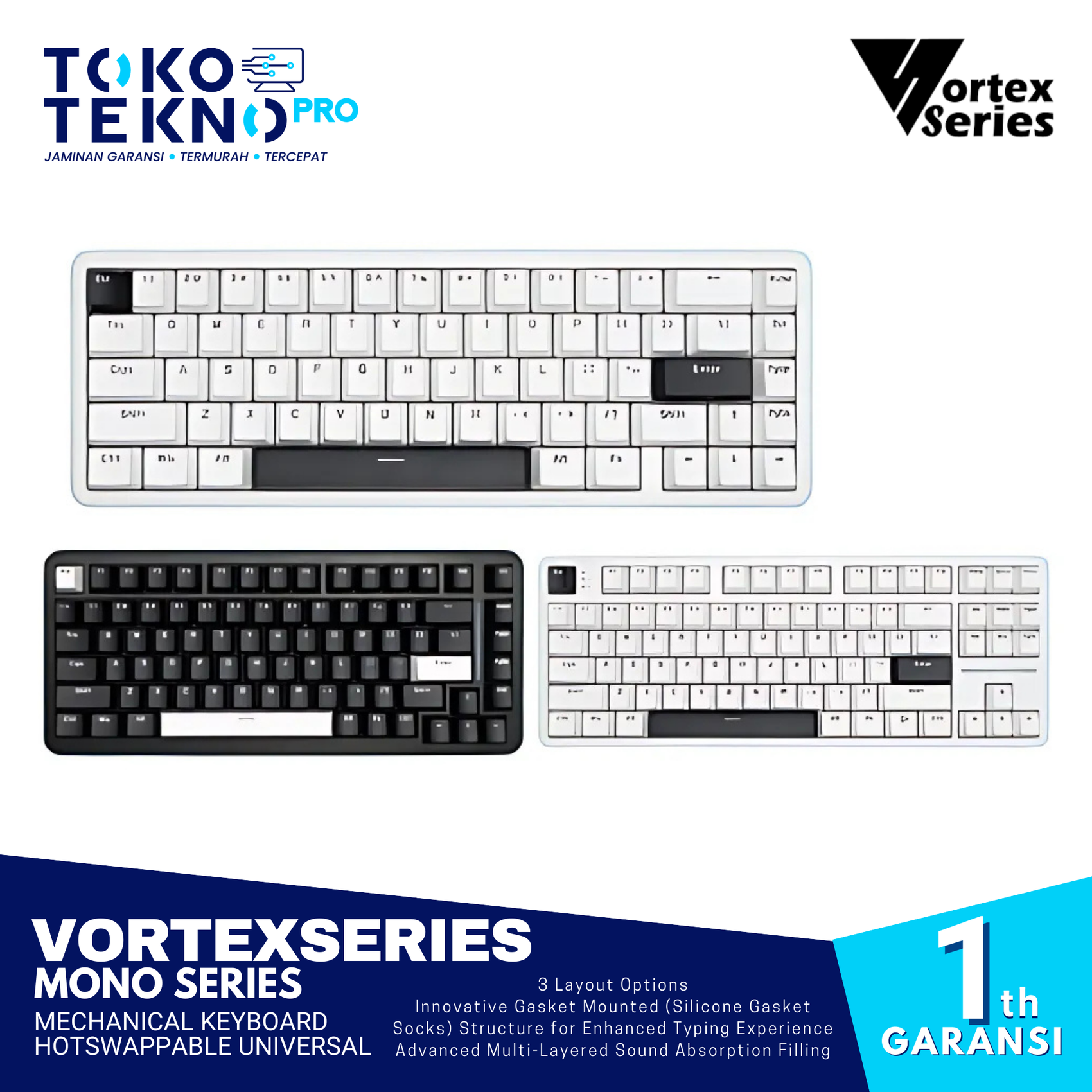 Vortexseries Vortex Mono Series Wired Gasket Mount Mechanical Keyboard 65% / 75% / 87% TKL ...
