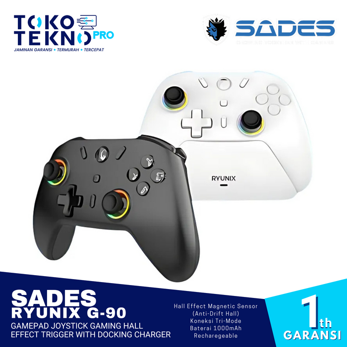 Sades Ryunix G90 / G-90 Gamepad Joystick Gaming Hall Effect Trigger With Docking Charger ...