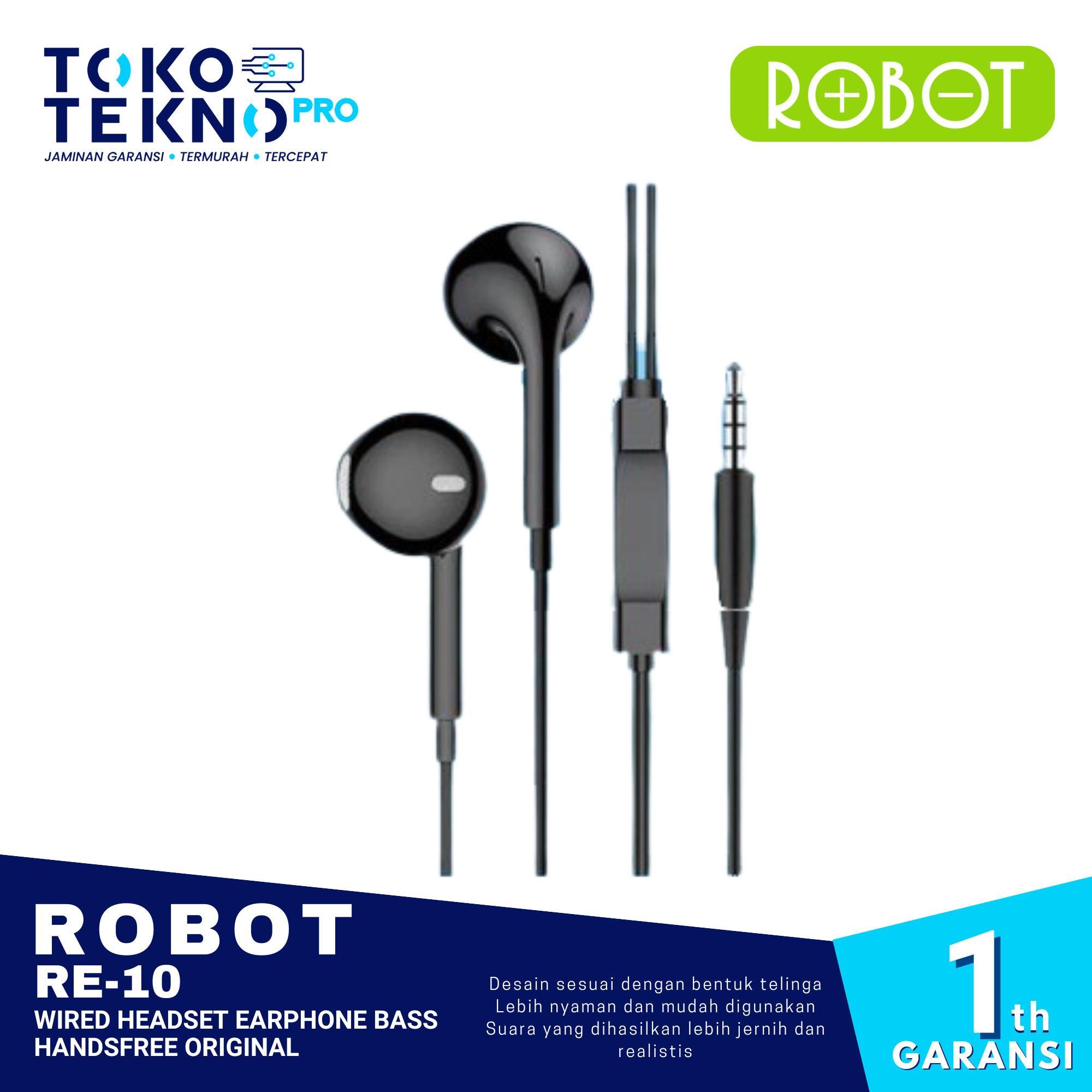 ROBOT RE10 / RE-10 Wired Headset Earphone Bass Handsfree Original ...