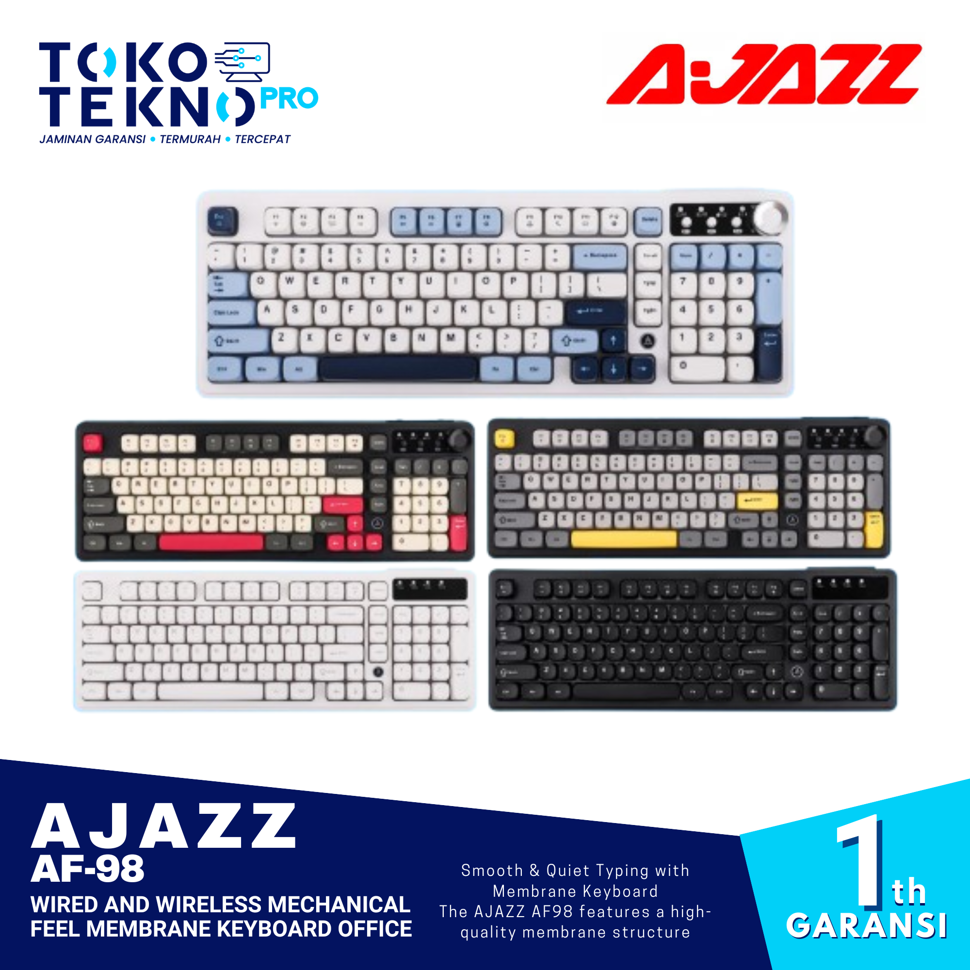 Ajazz AF98 / AF-98 Wired and Wireless Mechanical Feel Membrane Keyboard ...