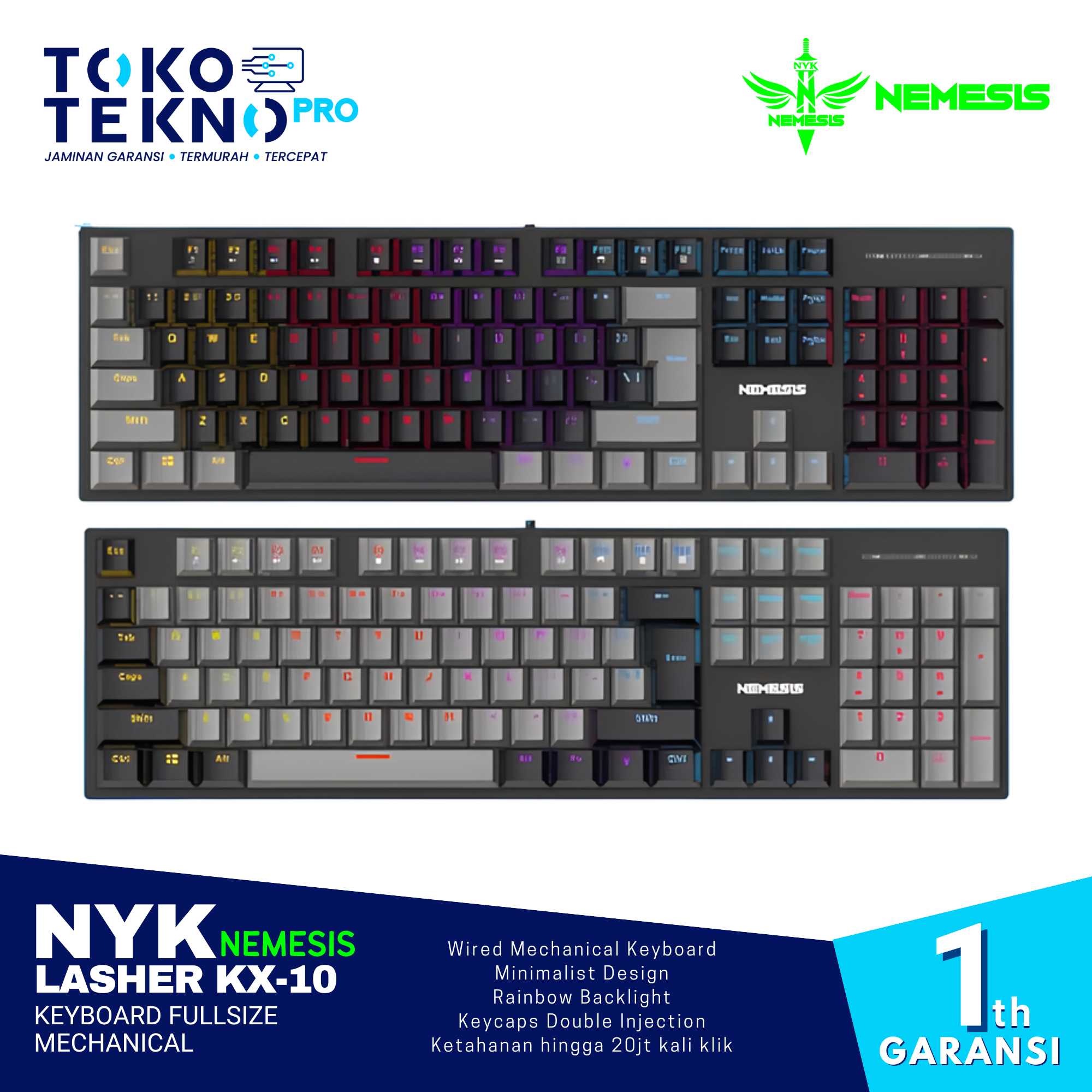 NYK Nemesis Lasher KX 10 Keyboard Fullsize Mechanical - TOKOTEKNO