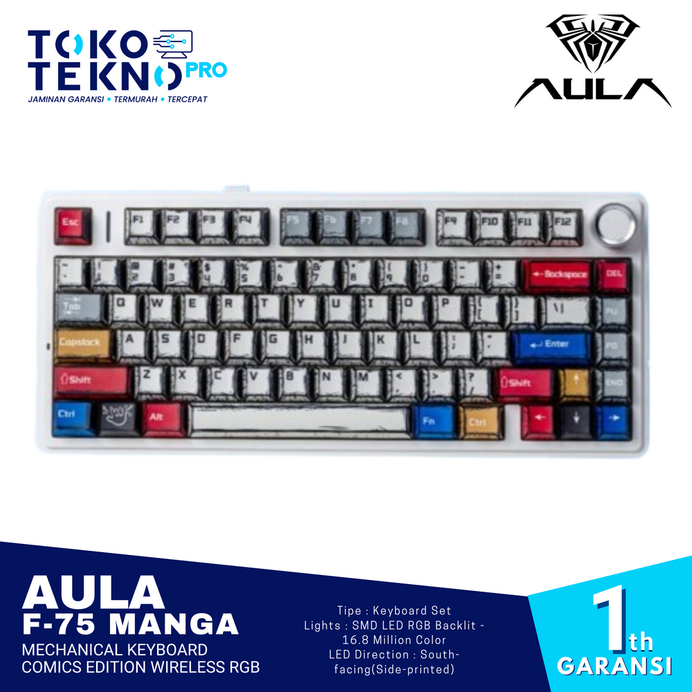Aula F75 / F-75 Mechanical Keyboard Comics Edition Wireless RGB Backlit ...